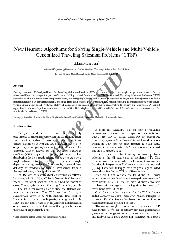 (PDF) New Heuristic Algorithms for Solving Single-Vehicle and Multi-Vehicle Generalized ...