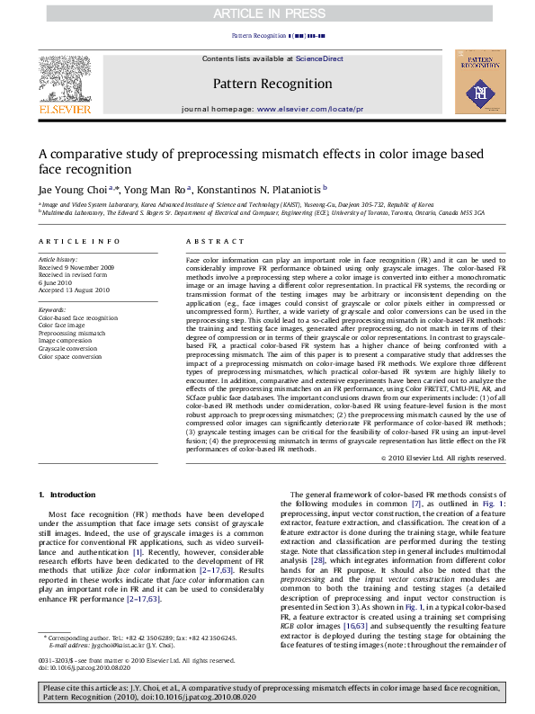 (PDF) A comparative study of preprocessing mismatch effects in color image based face recognition