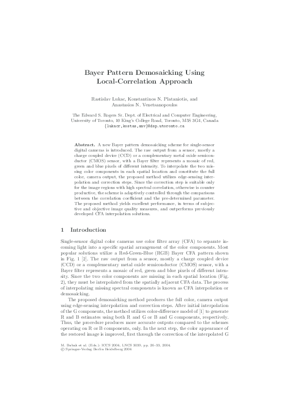 (PDF) Bayer Pattern Demosaicking Using Local-Correlation Approach