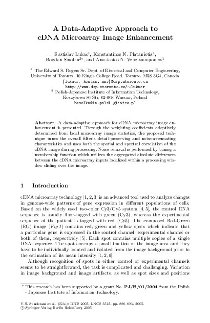 (PDF) A data-adaptive approach to cDNA microarray image enhancement | Konstantinos Plataniotis ...