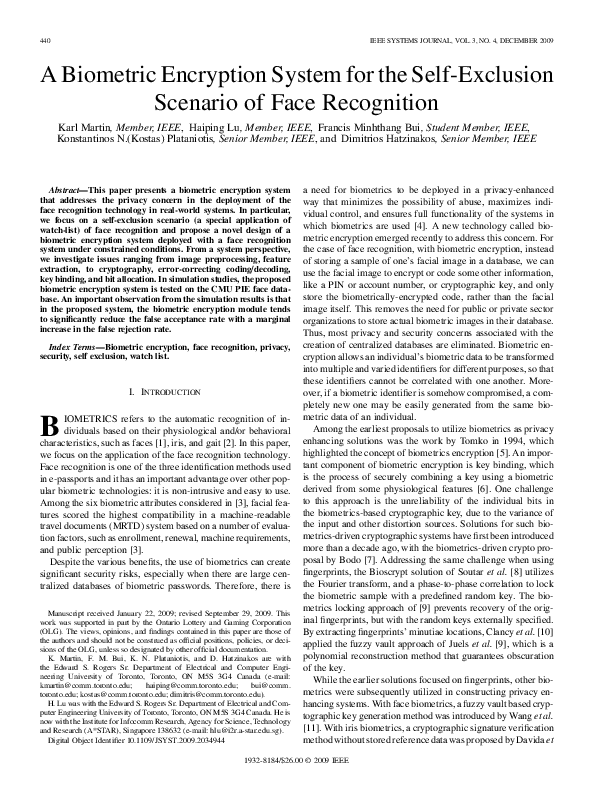(PDF) A biometric encryption system for the self-exclusion scenario of ...