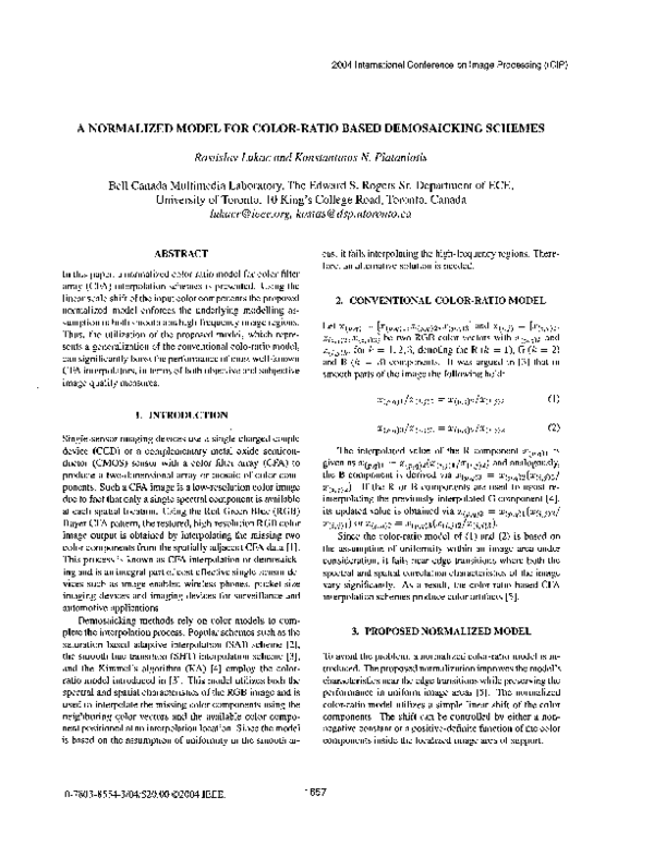 (PDF) A normalized model for color-ratio based demosaicking schemes
