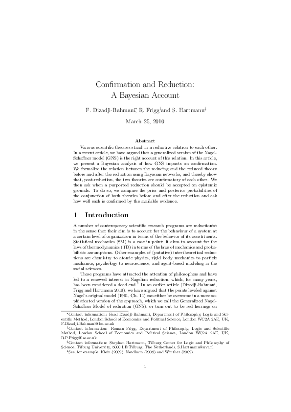(PDF) Confirmation and reduction: a Bayesian account