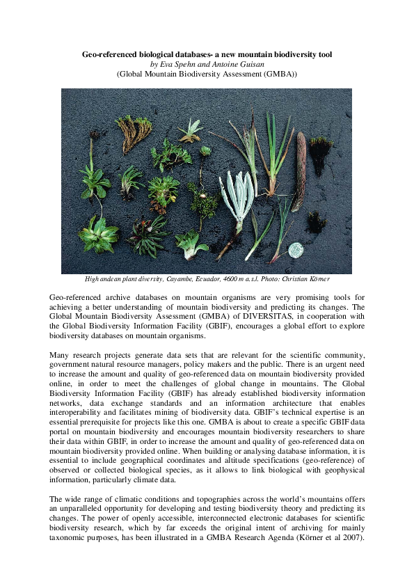 (PDF) Geo-referenced biological databases-a new mountain biodiversity tool