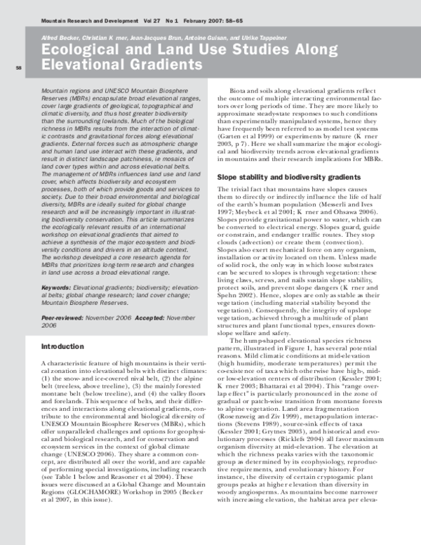 (PDF) Ecological and land use studies along elevational gradients