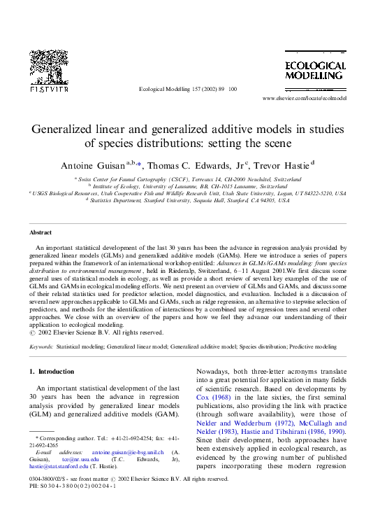 (PDF) Generalized linear and generalized additive models in studies of species distributions ...