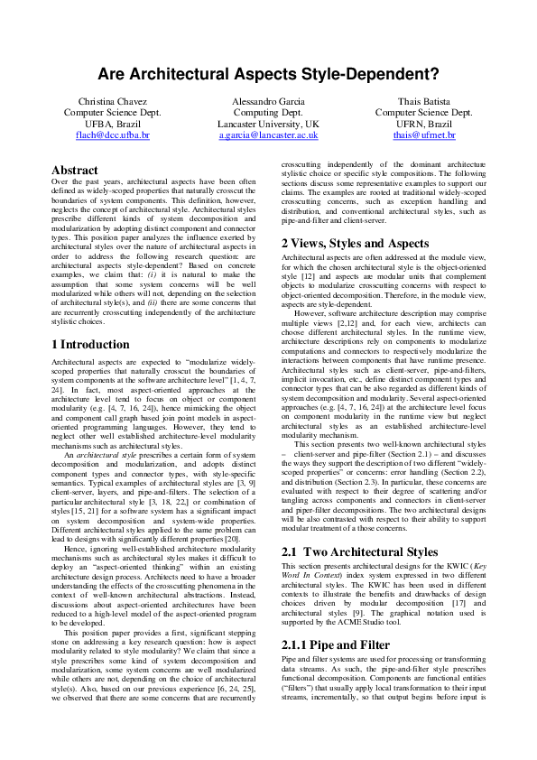 (PDF) Are architectural aspects style dependent