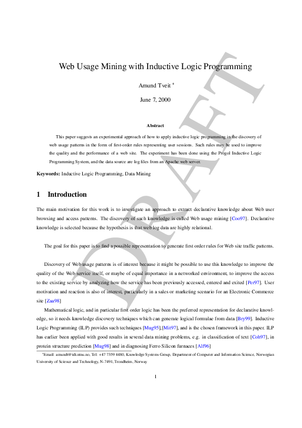 (PDF) Web Usage Mining with Inductive Logic Programming