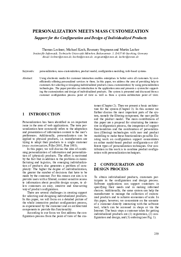 (PDF) PERSONALIZATION MEETS MASS CUSTOMIZATION