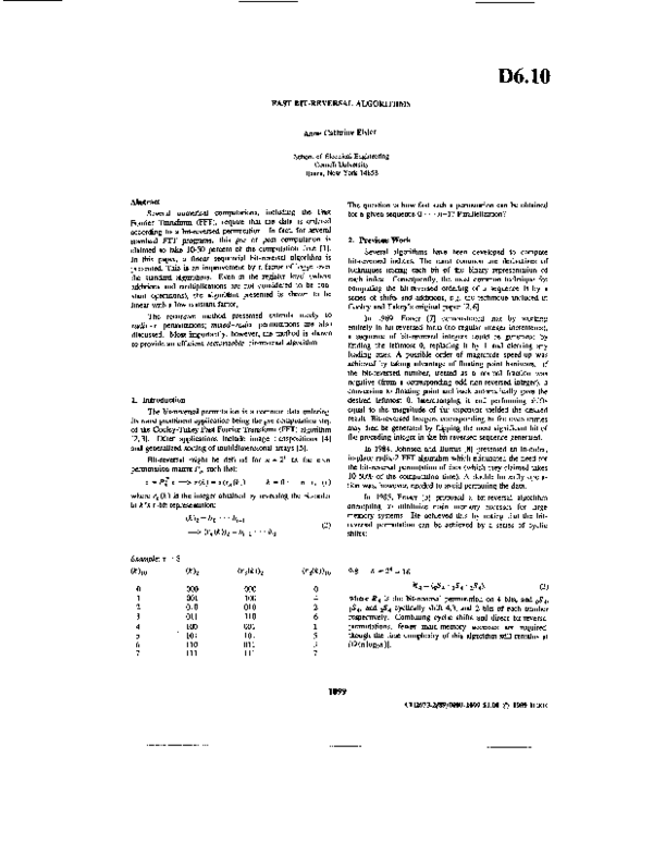 Pdf Fast Bit Reversal Algorithms