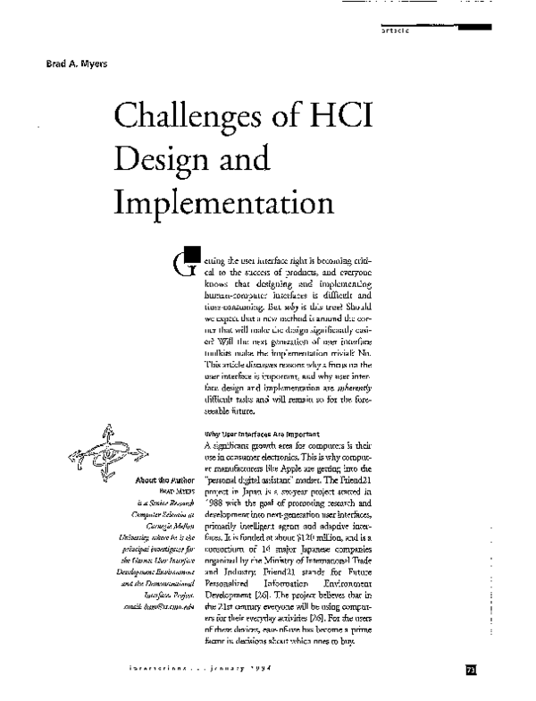 (PDF) Challenges of HCI design and implementation