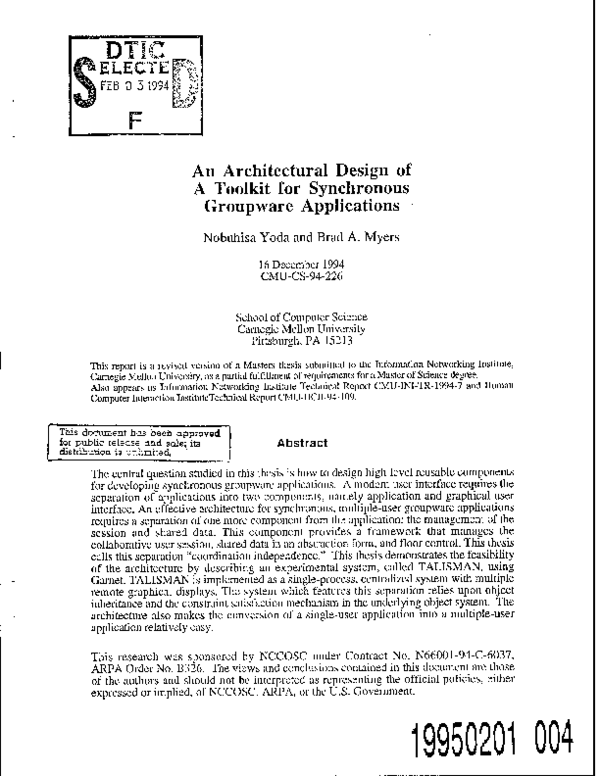 (PDF) An Architectural Design of a Toolkit for Synchronous Groupware Applications.