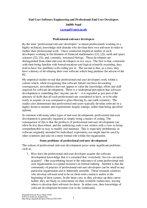 Pdf End User Software Engineering And Professional End User Developers