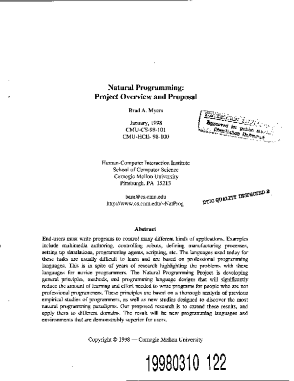 (PDF) Natural programming: project overview and proposal