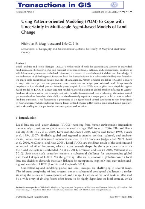 (PDF) Using Pattern‐oriented Modeling (POM) to Cope with Uncertainty in Multi‐scale Agent‐based ...