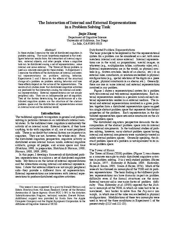 Pdf The Interaction Of Internal And External Representations In A Problem Solving Task