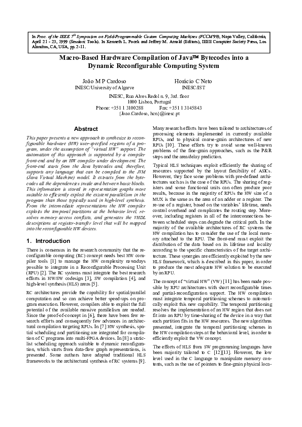 (PDF) Macro-based hardware compilation of Java TM bytecodes into a dynamic reconfigurable ...