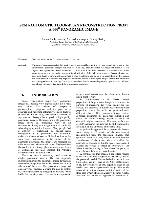 (PDF) SEMI-AUTOMATIC FLOOR-PLAN RECONSTRUCTION FROM A 360 O PANORAMIC IMAGE