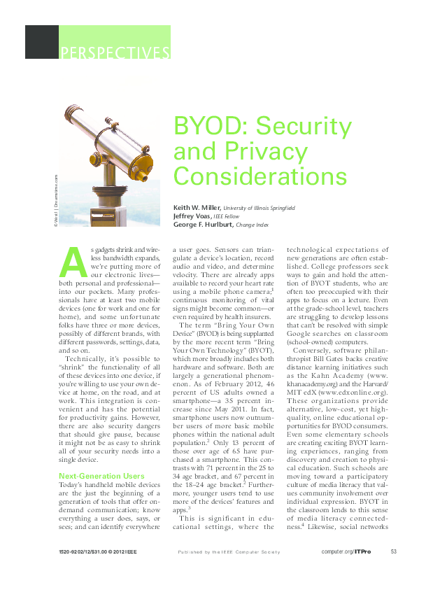 (PDF) BYOD: Security and Privacy Considerations