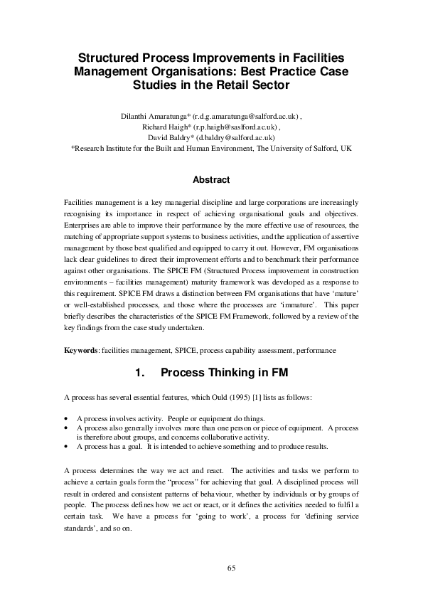 (PDF) Structured process improvements in facilities management organisations: Best practice case ...