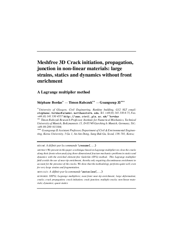 (PDF) Meshfree 3D Crack initiation, propagation, junction in non-linear ...