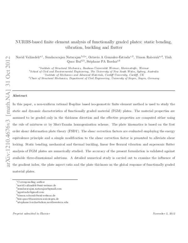 Pdf Nurbs Based Finite Element Analysis Of Functionally Graded Plates Static Bending