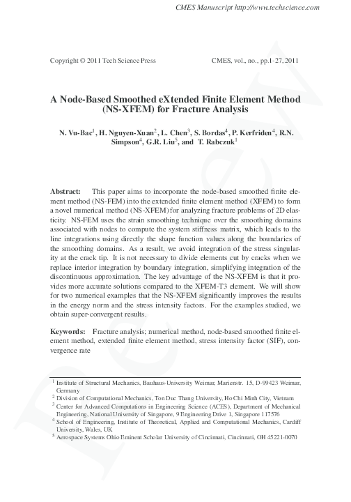 Pdf A Node Based Smoothed Extended Finite Element Method Ns Xfem