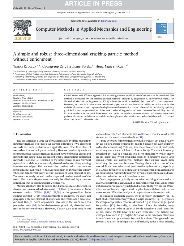 (PDF) A simple and robust three-dimensional cracking-particle method without enrichment