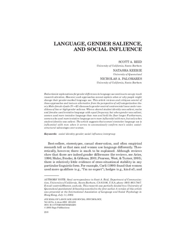 (PDF) Language, gender salience, and social influence