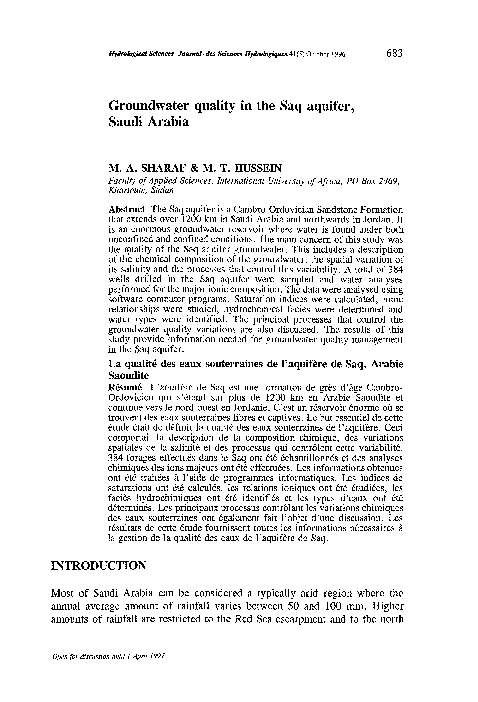(PDF) Groundwater quality in the Saq aquifer, Saudi Arabia