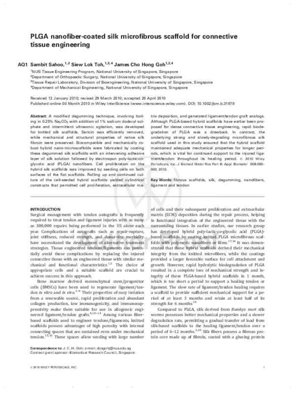 (PDF) PLGA nanofiber‐coated silk microfibrous scaffold for connective ...