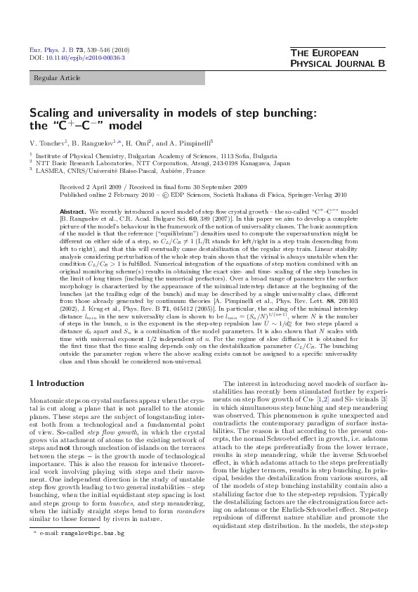 (PDF) Scaling and universality in models of step bunching: the “C+–C ...