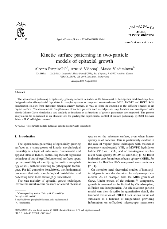 (PDF) Kinetic surface patterning in two-particle models of epitaxial growth