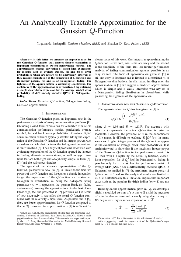 Pdf An Analytically Tractable Approximation For The Gaussian Q Function
