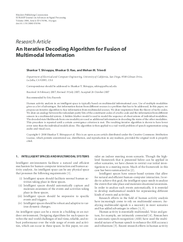 Pdf An Iterative Decoding Algorithm For Fusion Of Multimodal Information