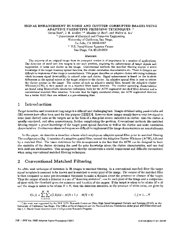 Pdf Signal Enhancement In Noise And Clutter Corrupted Images Using
