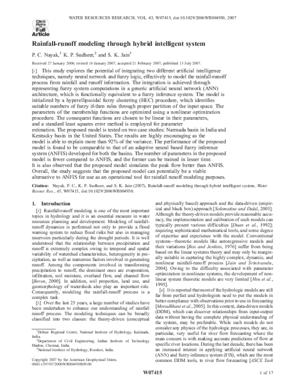 Rainfall-runoff modeling through hybrid intelligent system Rainfall-runoff modeling through hybrid intelligent system