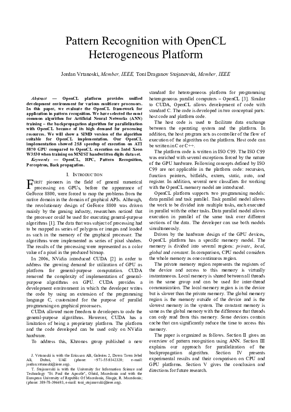Pdf Pattern Recognition With Opencl Heterogeneous Platform