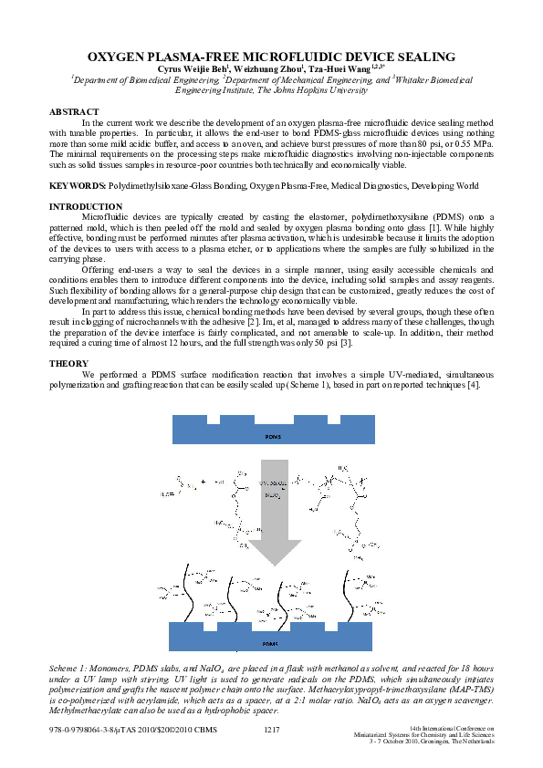 (PDF) OXYGEN PLASMA-FREE MICROFLUIDIC DEVICE SEALING