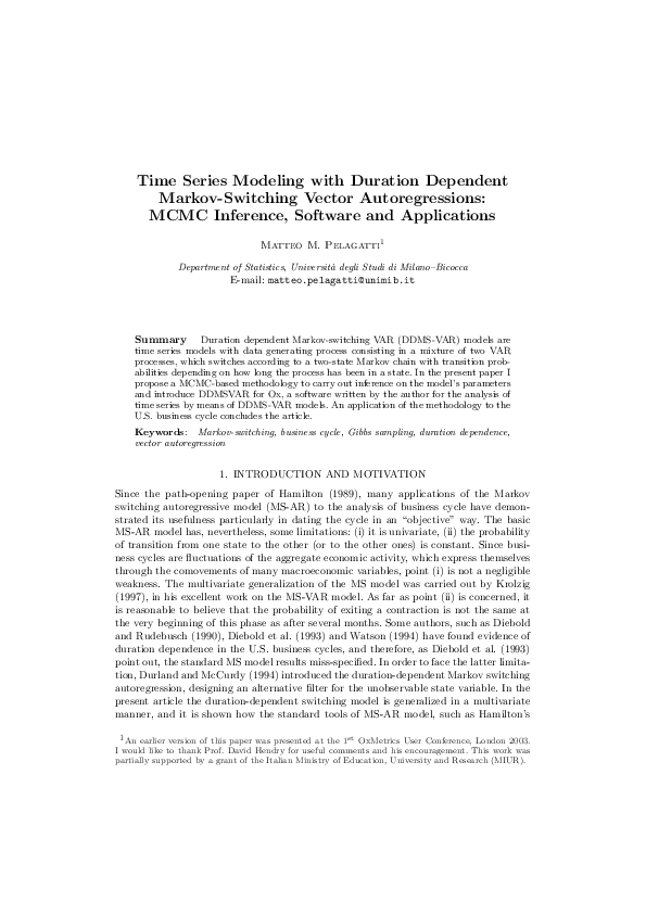 Pdf Time Series Modeling With Duration Dependent Markov Switching