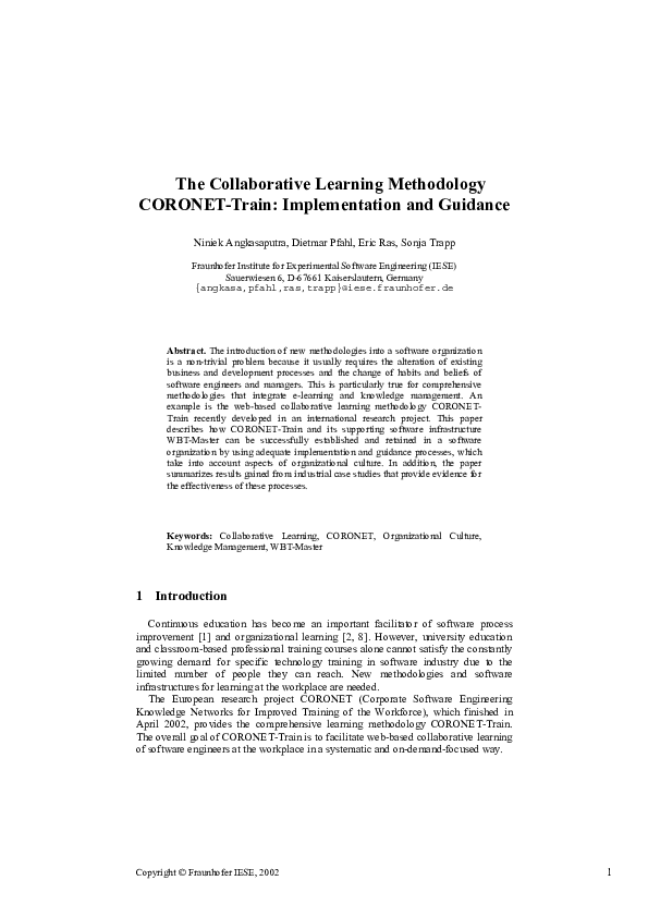 (PDF) The collaborative learning methodology CORONET-train: implementation and guidance