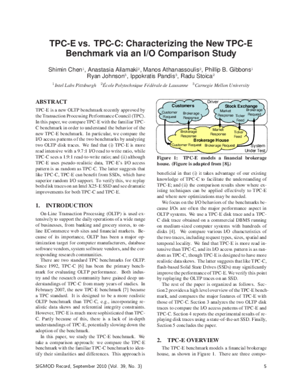 (PDF) TPC-E vs. TPC-C: characterizing the new TPC-E benchmark via an I/O comparison study