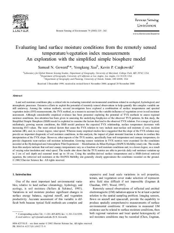 (PDF) Evaluating land surface moisture conditions from the remotely sensed temperature ...