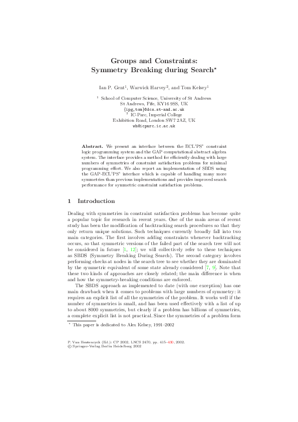 (PDF) Groups and constraints: Symmetry breaking during search