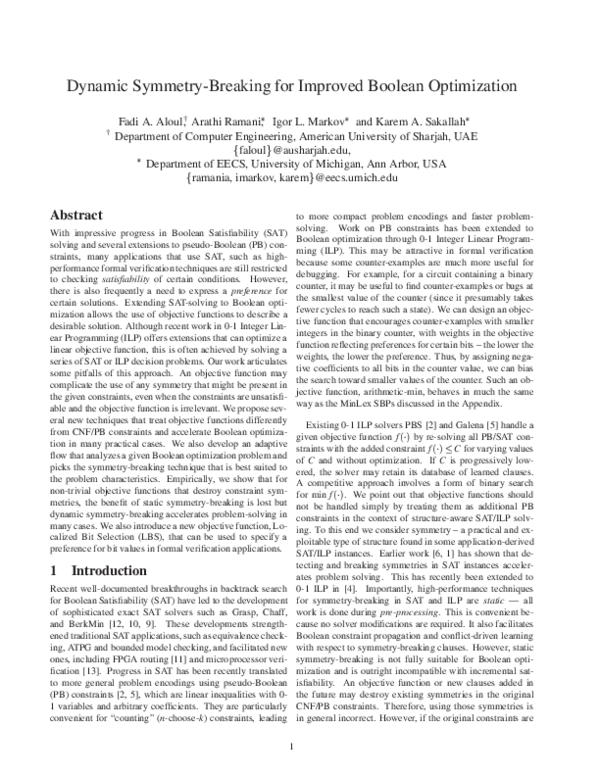 (PDF) Dynamic symmetry-breaking for improved boolean optimization