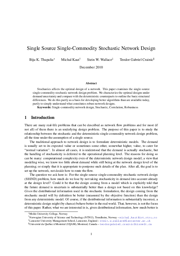 Pdf Single Source Single Commodity Stochastic Network Design