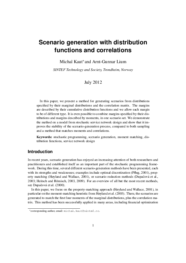 (PDF) Scenario generation with distribution functions and correlations