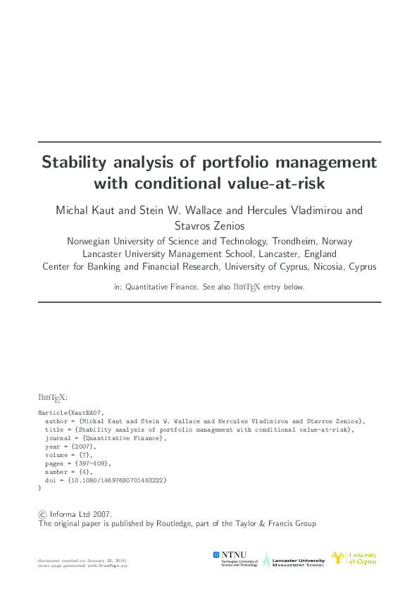 (PDF) Stability analysis of portfolio management with conditional value-at-risk