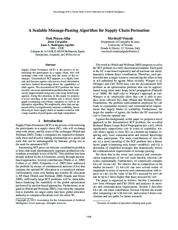 Pdf A Scalable Message Passing Algorithm For Supply Chain Formation