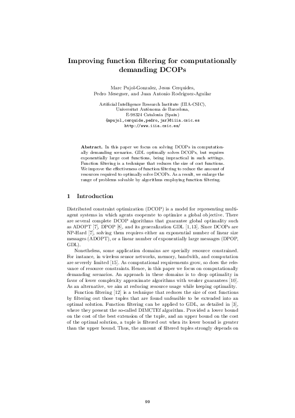 (PDF) Improving function filtering for computationally demanding DCOPs
